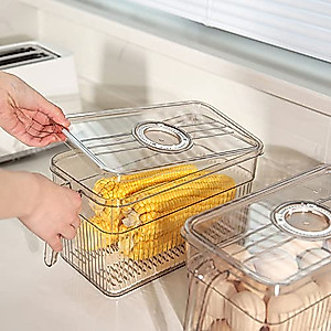 loobuu Produce Saver Containers for Refrigerator - 2 Pack Stackable Food Storage Container for Fridge, Berry Keeper Boxes with Removable Drain Tray Keep Fresh for Vegetables, Fruit,Meat and Salad