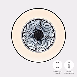 YANASO Ceiling Fan with Light Modern Bladeless Ceiling Fan with Remote Control Smart LED Dimmable Lighting Indoor Low Profile Ceiling Fan Flush Mount (Black)