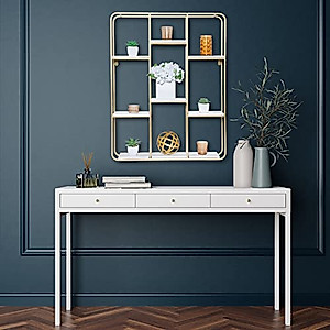 Sheffield Home Decorative Rounded Edge Metal and Wood Floating Shelf, Gold and White