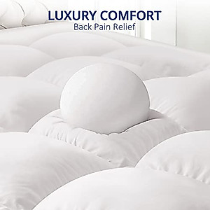 ELEMUSE Extra Thick Cooling King Mattress Topper, 1300 GSM Overfilled Pillow Top with Baffle Box Design, Hand Made 400TC Organic Cotton Pad Cover, Plush & Support Snow Down Alternative, Hotel Quality
