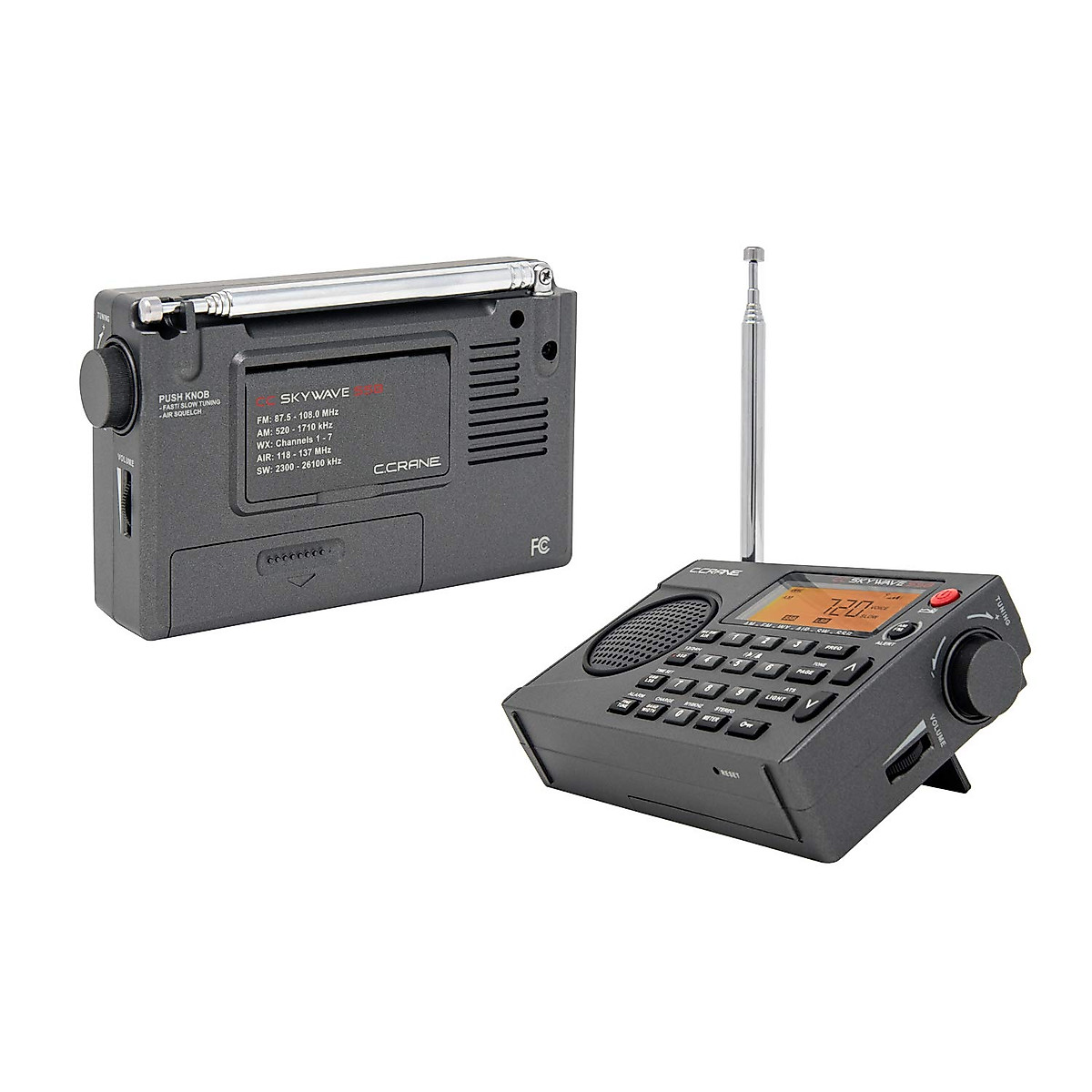 C. Crane CC Skywave SSB AM, FM, Shortwave, NOAA Weather + Alert, Scannable VHF Aviation Band and Single Side Bands Small Battery Operated Portable Travel Radio and AC Adapter