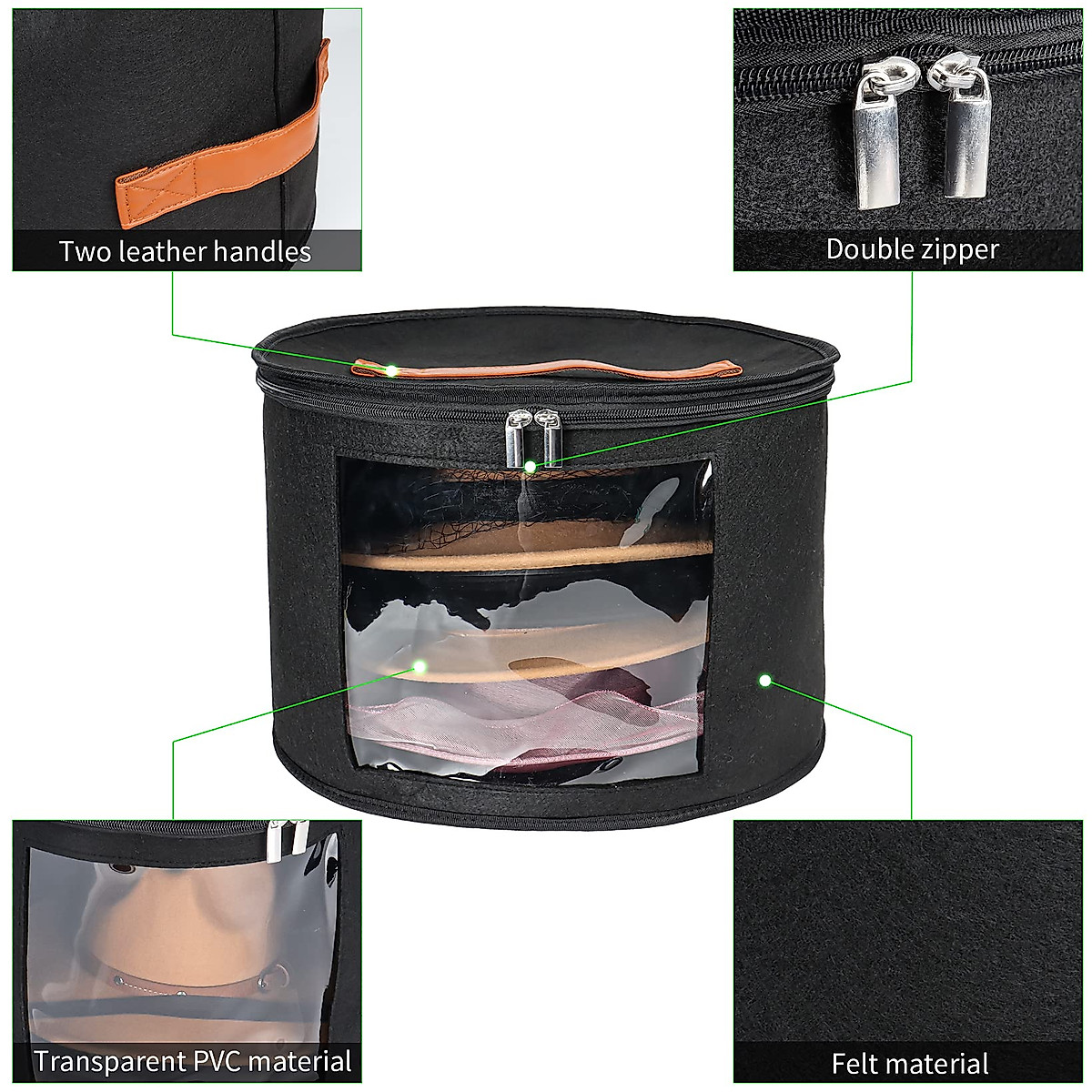 Hat Boxes for Women Storage Hat Box Travel Case Foldable Hat Storage Box with Lids Hat Organizer Cowboy Hat Holder Hat Storage for Various Types of Hats Toys,Black