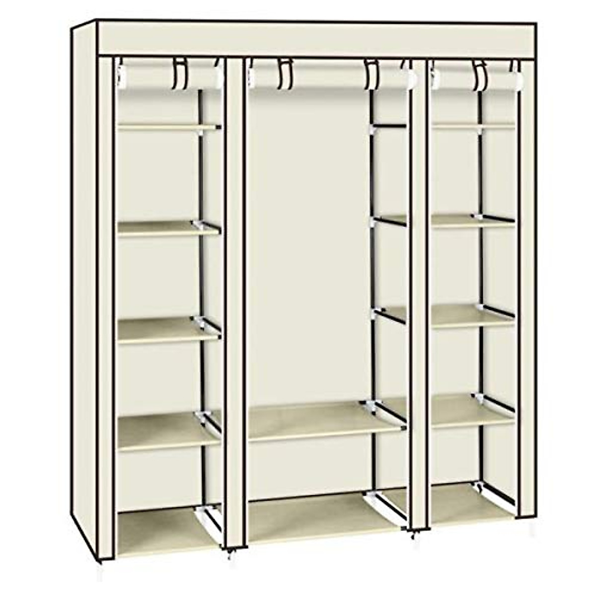 SoSo-BanTian1989 Metal Frame Portable Closets Fabric Wardrobe, Clothing Cabinet Storage Organizer with Dustproof Cover (Beige)