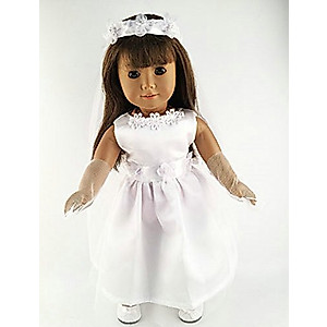 TianBo 1 Set Quality Handmade 18 Inch Doll White Bride Wedding Dress with Headband for 18 Inch Dolls Party Gown Dress Clothes Outfits and Hair Accessories