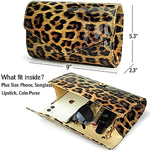 HOXIS Leopard Evening Handbag Women Envelope Clutch Patent Leather Glossy Purse with Shoulder Chain Strap (Brown Leopard)
