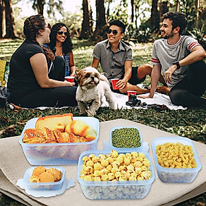 ECASIS 5 Food Storage Containers,Airtight Plastic Meal Prep Containers With Leakproof Locking Lids,for Microwave, Oven, Freezer and Dishwasher - Pen&Label（Blue）