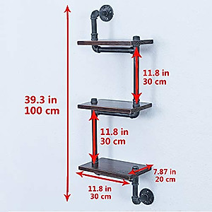 Industrial Pipe Shelves Wall Mounted,Wall Shelving Hung Shelf Hanging Shelves, Retro Wood Shelf 3 Tiers Floating Shelves,Wall Mount Rustic Bookshelf