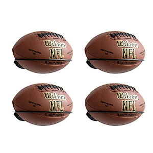 Wallniture SPORTA Wall Mount Football Ball Holder, Organization and Storage Rack, Ball Rack for Garage Organization, Football Office Decor Metal Black Set of 4