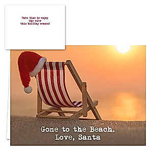 Santa at the Beach Holiday Card Pack - Set of 25 cards - 1 design, versed inside with envelopes