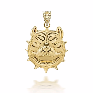 10k Yellow Gold Pitbull American Pit Bull Terrier Bully Dog Head in Solid Gold Charm Pendant