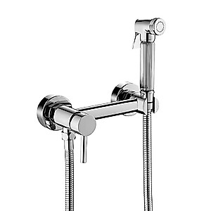 MINJING Handheld Bidet Sprayer for Toilet Brass Bathroom Cloth Diaper Sprayer Set with Cold and Hot Water, Wall Mounted Toilet Bidet Sprayer Kit for Feminine Hygiene,Chrome