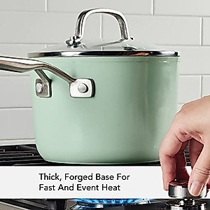 KitchenAid Hard Anodized Ceramic Nonstick Cookware Sauce Pan with Lid, 3 Quart, Pistachio