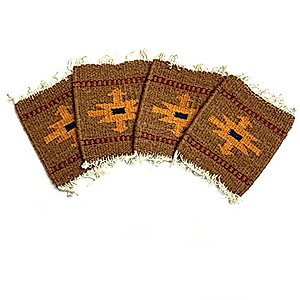 Woven Wool Coaster Teotitlan Oaxca Mexico Set 4 Assorted Colors and Patterns