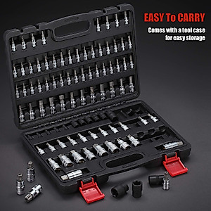 RIMKOLO 92-Piece Allen and Torx Bit Socket Set, 1/4" 3/8" and 1/2" Drive Torx/Tamper Proof Torx/Hex SAE & Metric Bit Set