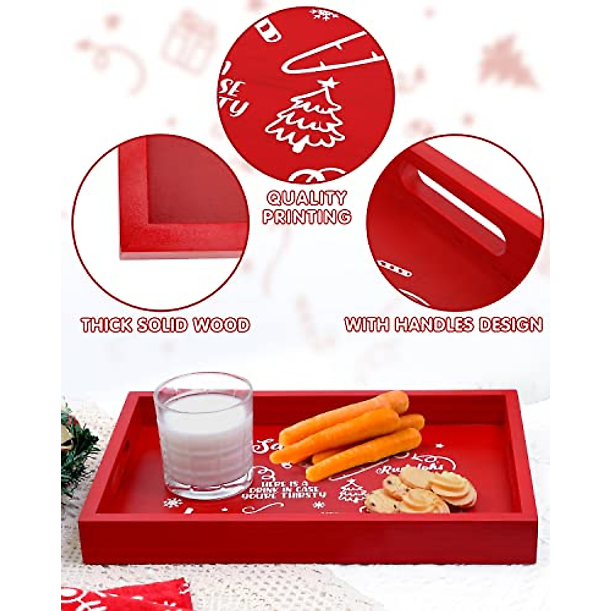 Cookies for Santa Tray Christmas Wooden Serving Tray with Handles 14’’ x 9’’ Decorative Treat Tray for Christmas Eve Xmas Holiday Home Decorations