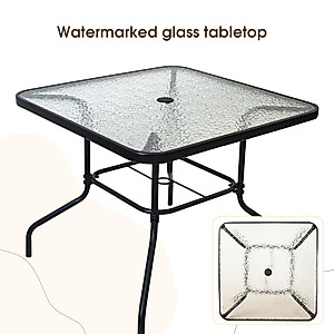 TURRIDU Set of 6 Outdoor Dining Set for 4 People, Metal Patio Furniture with 1 Tempered Glass Table & 4 Folding Chair & 1 Foldable Umbrella for Backyard Garden Patio, Black