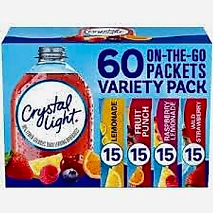 Crystal Light Sugar-Free, Lemonade, Fruit Punch, Raspberry Lemonade and Wild Strawberry On-The-Go Powdered Drink Singles Mix Variety Pack, 60 Count, Each Packet Dissolves into any 16.9 oz. by TOOZOON