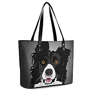 Womens Handbag Dog Border Collie Leather Tote Bag Top Handle Satchel Bags For Lady