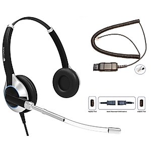 Deluxe Double Ear Headset with Noise Reduction Voice Tube & HIS Cable for Avaya IP 1608, 1616, 9601, 9608, 9611, 9611G, 9620, 9621, 9630, 9631, 9640, 9641, 9650, 9670, J139, J159, J169 and J179 Phones