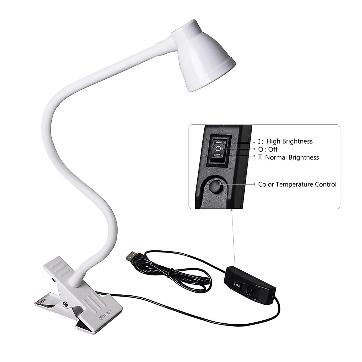 CeSunlight Clip on Reading Light, Clamp Lamp for Desk, 3000-6500K Adjustable Color Temperature, 6 Illumination Modes, 10 Led Beads(White)