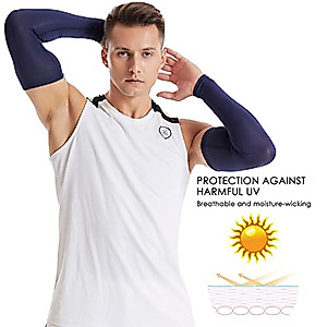 HiRui Arm Compression Sleeves for Men Women Youth Kids, UV Protection 20-30mmHG Support for Running Cycling Basketball Golf Tattoo Cover, Breathable Moisture-Wicking (Navy Blue, X-Large)