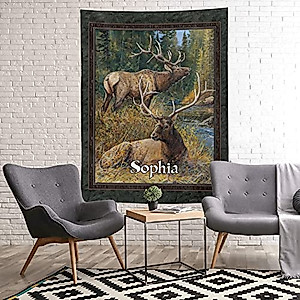 Custom Blanket Personalized Elk Aniamls Soft Fleece Throw Blanket with Name for Gifts Sofa Bed 50 X 60 inches