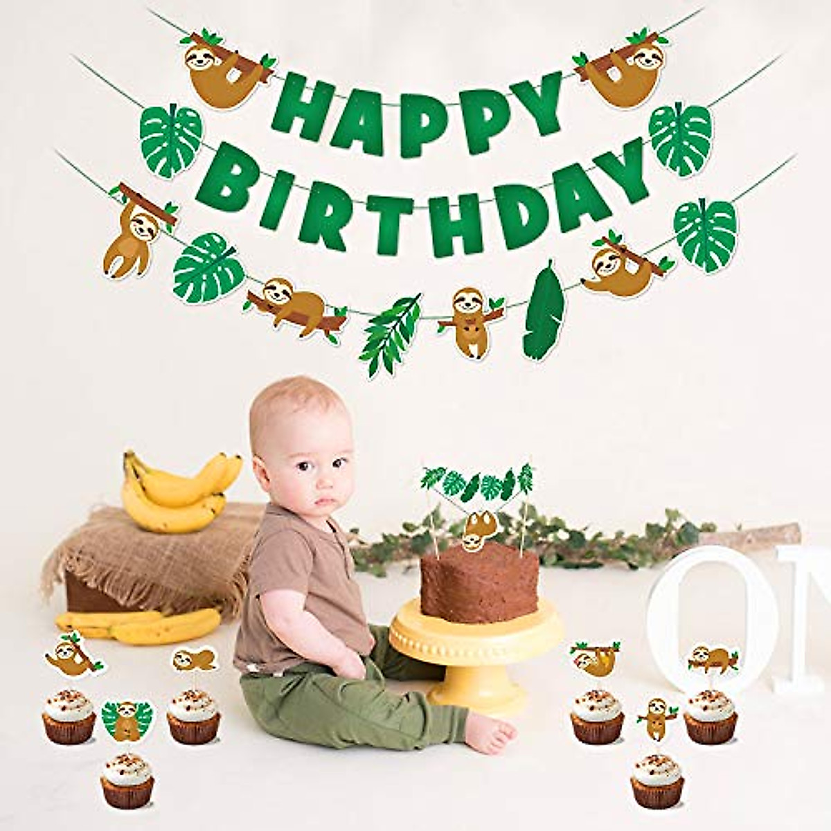 Mosailles Sloth Birthday Party Decorations Set Sloth Cupcake Toppers Sloth Cake Topper Decoration for Zootopia Baby Shower Cake Smash 1st Birthday Party Supplies