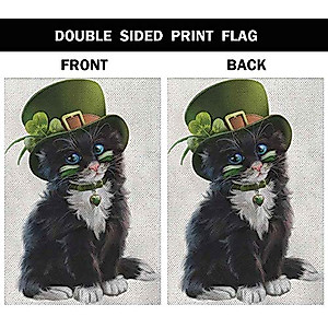 AOYEGO St Patricks Cat Garden Yard Flag 12.5"x 18" Double Sided Polyester Leprechaun House Flag Banners for Patio Lawn Outdoor Home Decor