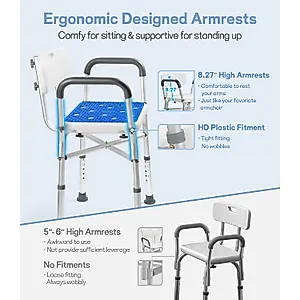 Adjustable Shower Chair with Arms and Back, Heavy Duty Shower Chair for Inside Shower with Double Crossbars, Safety Bars & Rust-Proof Shower Benches for Elderly and Disabled, Anti-Slip Mat Include