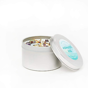 Mermaid's Kiss Candle by New Moon Beginnings - Ocean Candle - Mermaid Candle - Dried Flower, Herb, & Crystal Candles - All Natural Soy Candle - Sweet & Citrus - 8oz Tin