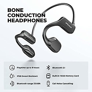 Bone Conduction Headphones, Swimming Headphones Built-in 16GB Memory, MP3 Sports Headphones Waterproof, Bluetooth Earbuds Built in Noise Cancellation Mic, Ultra Light Headphones for Swimming Running