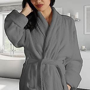 Superior Men's Traditional Premium Turkish Cotton Lightweight Long Bathrobe with Pockets- Large-X Large, Grey
