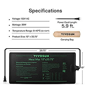 VIVOSUN 2 Pack Durable Waterproof Seedling Heat Mat 10" x 20.75" UL & MET-Certified Warm Hydroponic Heating Pad for Germination, Indoor Gardening, Greenhouse