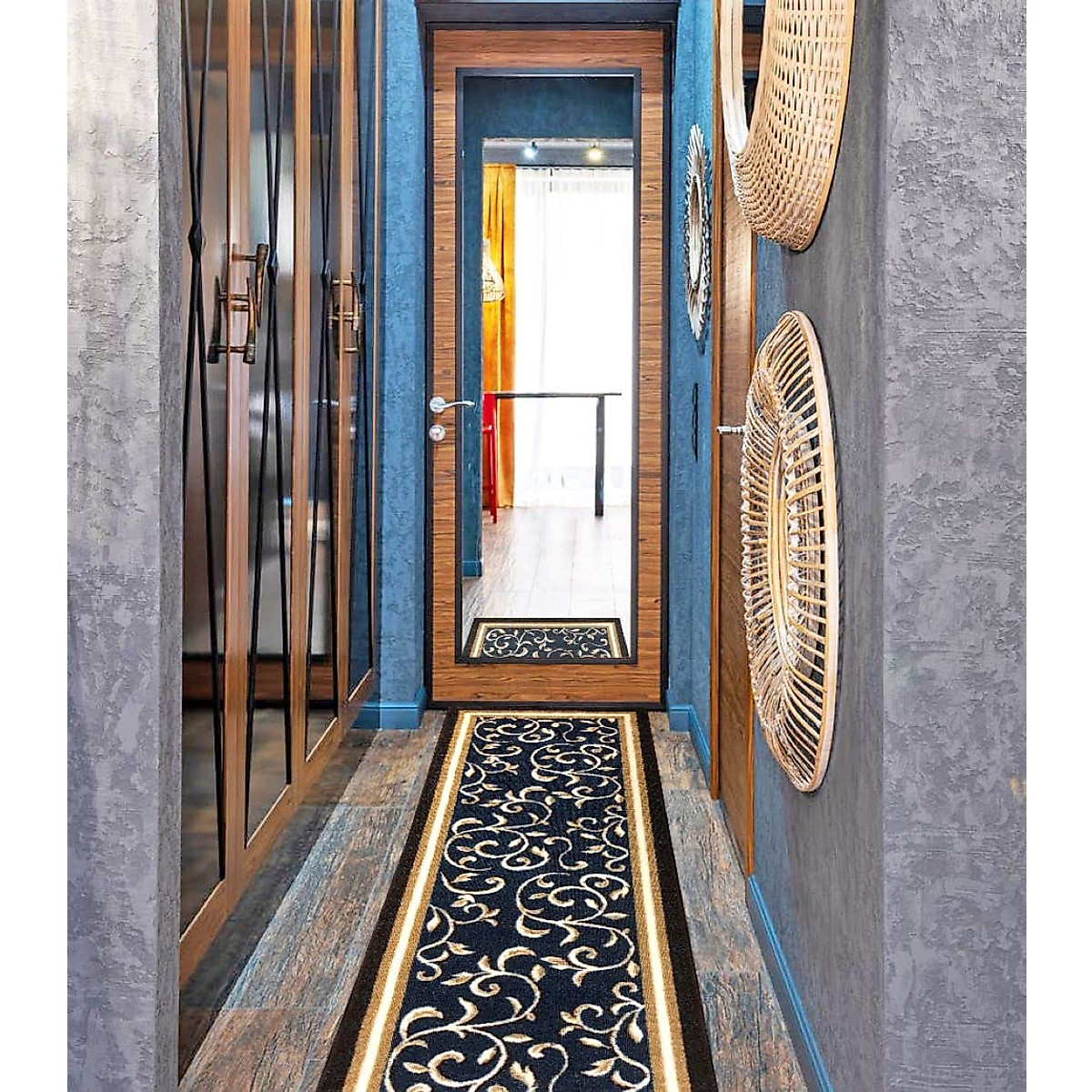 Gloria Non Slip Rubber Back Kitchen Rug Kitchen Runner Kitchen Mat Carpet for Kitchen Anti Slip Stair Treads (Navy Blue, Kitchen Set (20"x59" and 20"x30"))