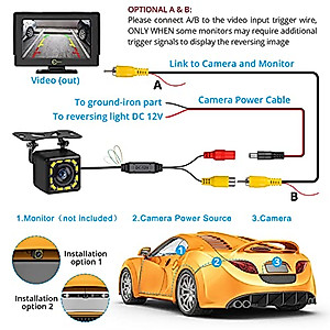 Car Backup Camera, Rear View Camera Ultra HD 12 LED Night Vision, Waterproof Reverse Camera 140° Wide View Angel with Multiple Mount Brackets for Universal Cars, SUV, Trucks, RV and More