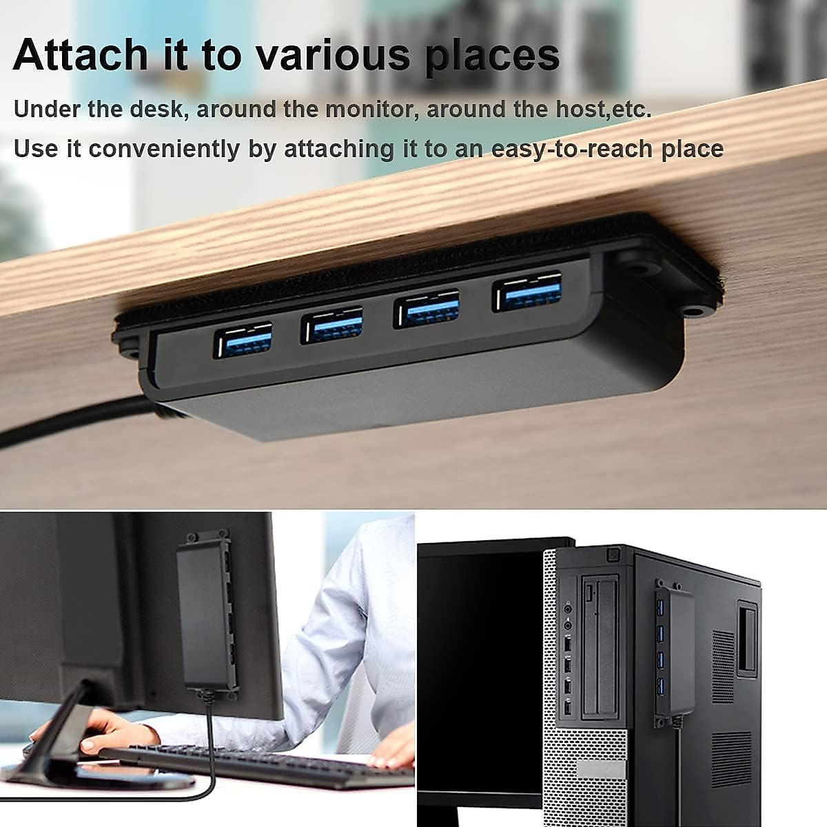 4-Port USB C Hub, USB 3.0 Mountable Desk USB Data Hub 3.0 Multiport Expander with 100CM Cable for MacBook, Mac Pro/Mini, iMac 2021, XPS, Surface Pro, Notebook PC, USB Flash Drives,Mobile HDD and More
