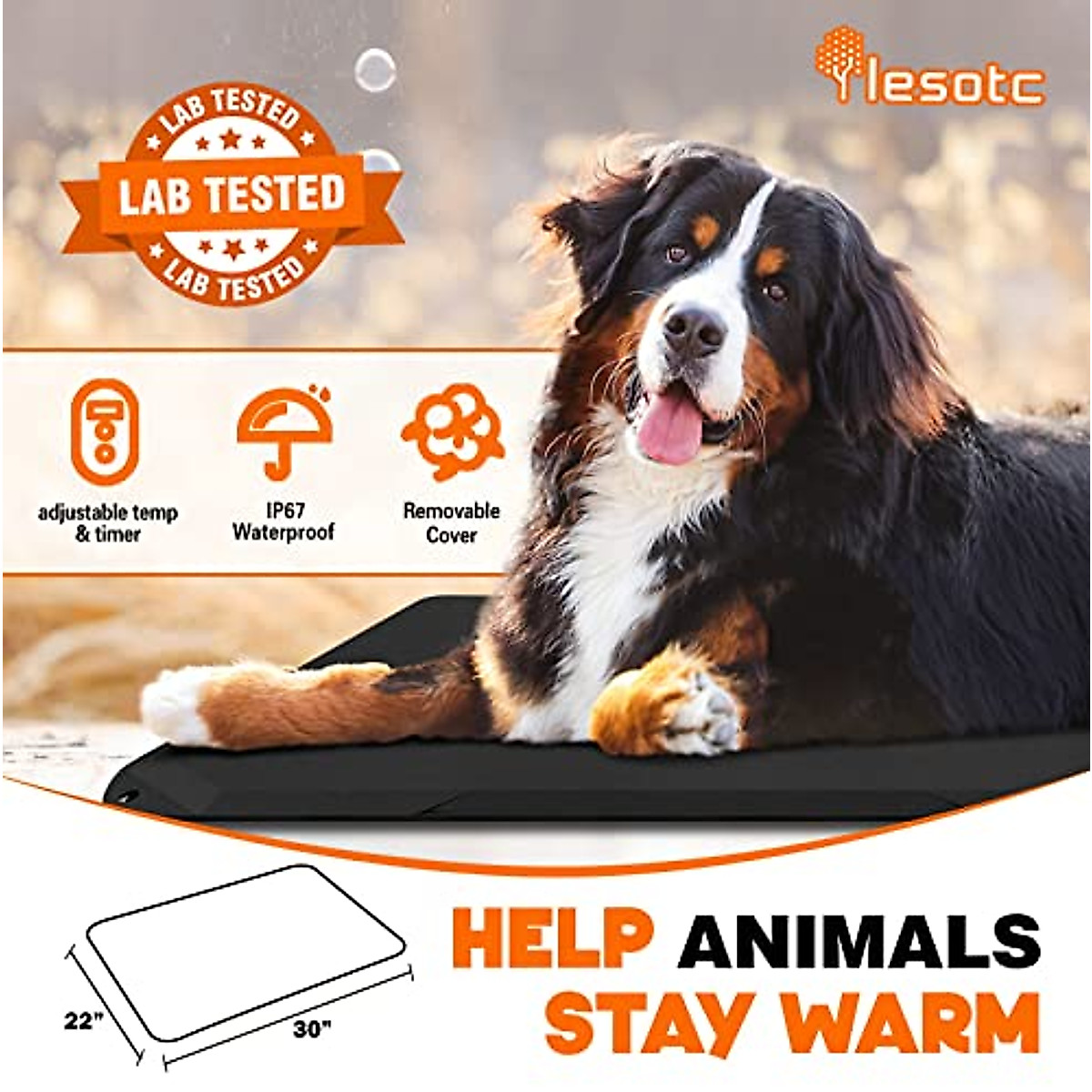 Large Extreme Weather Outdoor Dog Heating Pad with Timer,Safety Pet Heating Pad for Dog Kennel,Waterproof Heated Bed Mat,Adjustable Warming Mat with 6 Levels Temp& 4 Timers for Whelping Box Deck