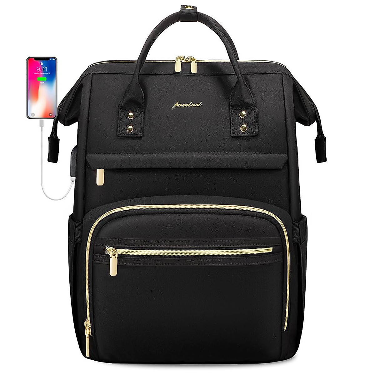 Focdod Work Computer Backpack For Women: 15.6 inch Nurse Bags Large School Teacher Laptop Bag Travel Purse Back pack With USB Charging Port Laptop Compartment Adult Waterproof Daypack Gift Black