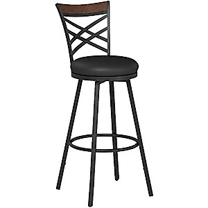 DHP Niam Upholstered Seat Swivel Black PU, Set of 3 Barstool