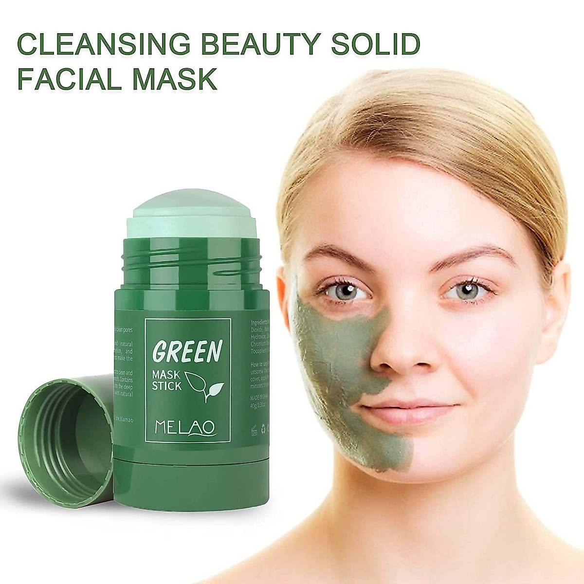 2 Packs Green Tea Mask Stick Blackhead Remover, Green Tea Purifying Clay Mask Cleansing Clay Stick, Deep Pore Cleansing, Face Moisturizes Oil Control Skin Brightening for All Skin Types Men Women