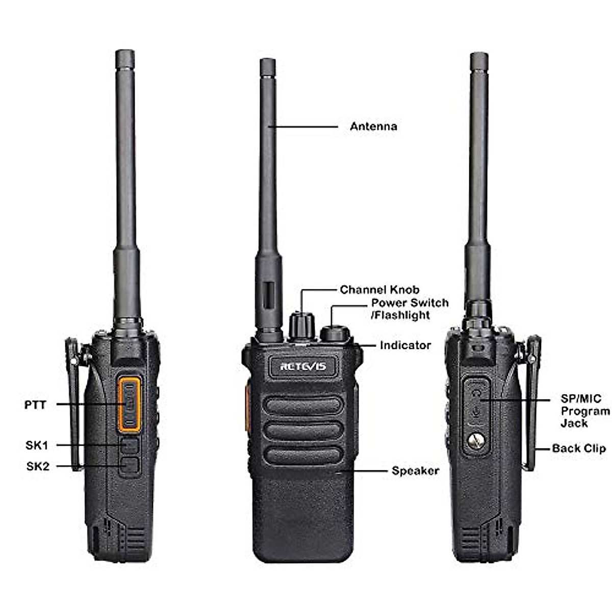Retevis RT86 2 Way Radios Long Range,High Power 2600mAh Walkie Talkies Rechargeable,16CH Shatterproof Display Two Way Radios with Earpiece for Warehouse School(5 Pack)
