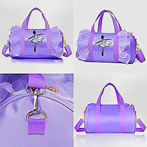 Cute Ballet Dance Bag Kids Tutu Dress Bag Girls Dance Bag Polyester Personalized Waterproof Gym Bag with Key Chain Cute Plush Hanging Pink ball(Purple2)