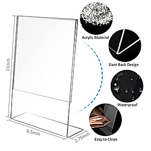 Ludery Acrylic Sign Holder 8.5 x 11, Vertical Slanted Back Sign Holder , Acrylic Stands for Display 8.5 x 11, Tabletop Sign Holder for for Home, Office, Store, Restaraunt - 4Pack (4)