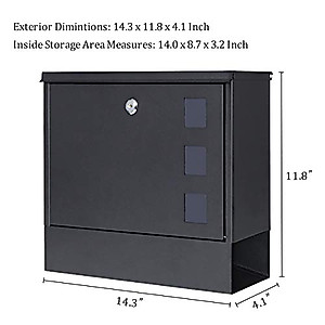 Locking Mailbox Wall Mounted Vertical– Jssmst mailboxes with Key Lock Large Capacity, 14.3 x 4.1 x 11.8 Inch, Black, SM-HPB911BN