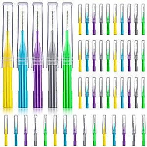 50 Pieces Braces Brush for Cleaner Interdental Brush Toothpick Dental Flossing Head Oral Hygiene Flosser Tooth Cleaning Tool (Light Blue, Purple, Yellow, Gray, Light Green)