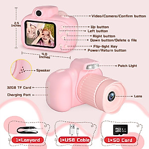 Temodu Kids Camera, Best Birthday Festival Toys Gifts for Girls Boys Age 3 4 5 6 7 8 9 10 11 12 Year Old, Digital Camera for Kids with Video, Toy Camera Toddler Camera for Girls with 32GB Card - Pink