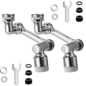 Faucet Extender 2 Pcs for Bathroom Sink Upgraded 1080°Universal Swivel Faucet Aerator with 2 Water Outlet Modes Rotating Robotic Arm Splash Filter Faucet Bubbler Attachment for Kitchen & Bath