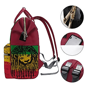 Lion on Jamaica Flag Diaper Bag Backpack Large Capacity Mommy Bags Multifunction Nappy Bag Travel Back Pack Red-Style