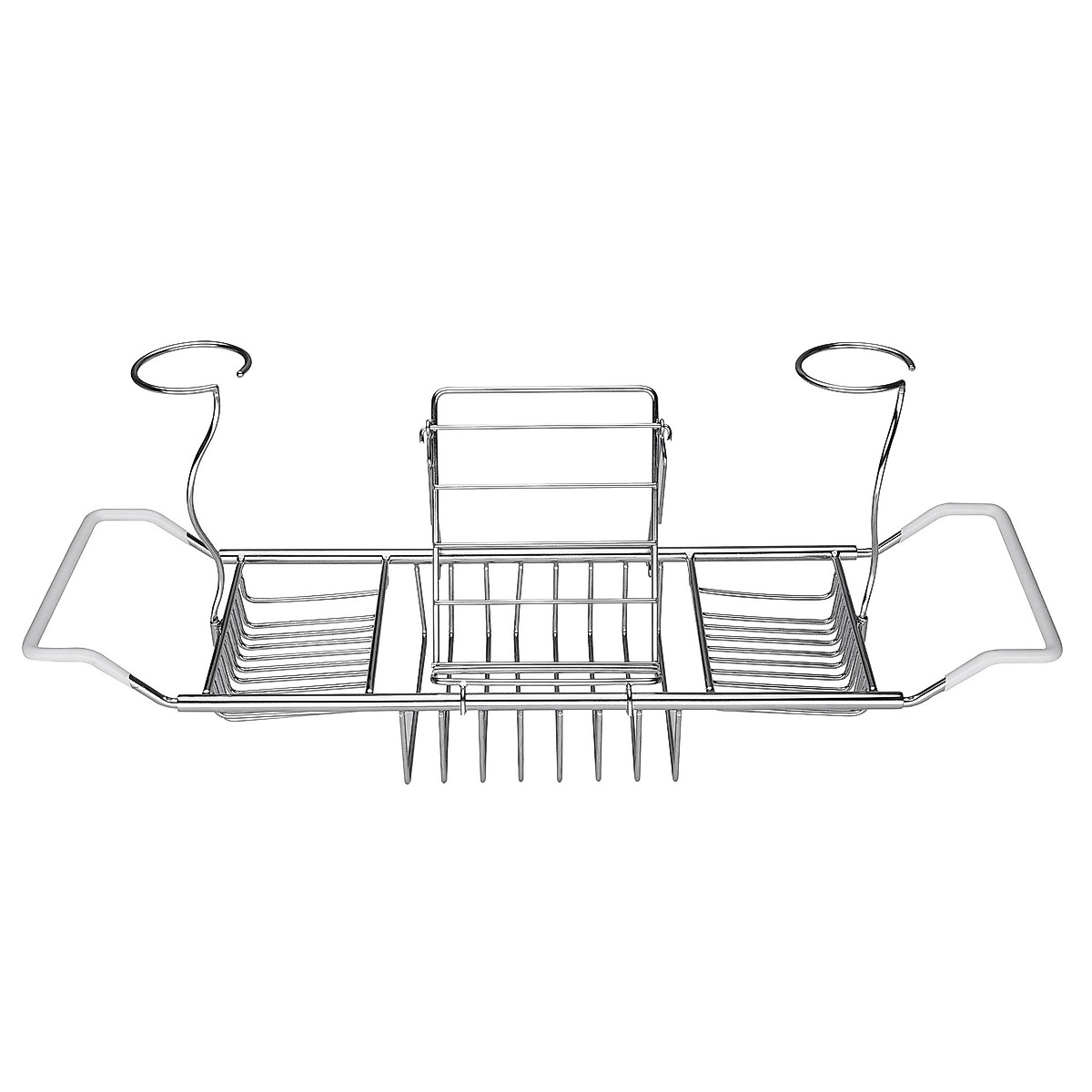 iPEGTOP Stainless Steel Bathtub Caddy Tray - Over Bath Tub Racks Shower Organizer with Extending Sides, Removable Wine Glass Book Holder