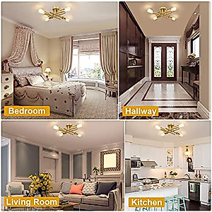 Tickjoy Modern 4 Light Semi Flush Mount Ceiling Light Fixture, Industrial Sputnik Chandelier Ceiling Lamp, Gold Farmhouse Lighting for Bedroom Kitchen Dining Room Living Room Hallway